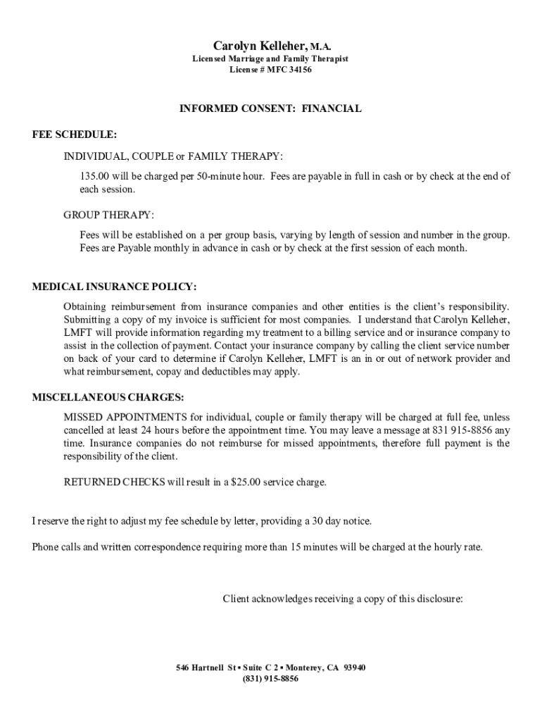 Fillable Online Professional Counseling Informed Consent Form Template ...