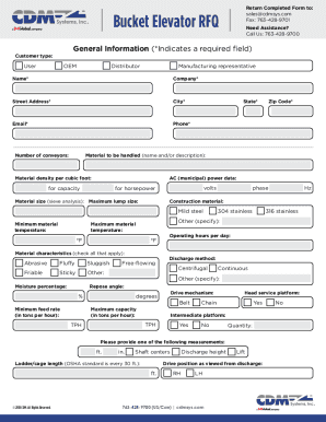 Fillable Online Bucket Elevator Request for Quote Form Fax Email Print ...
