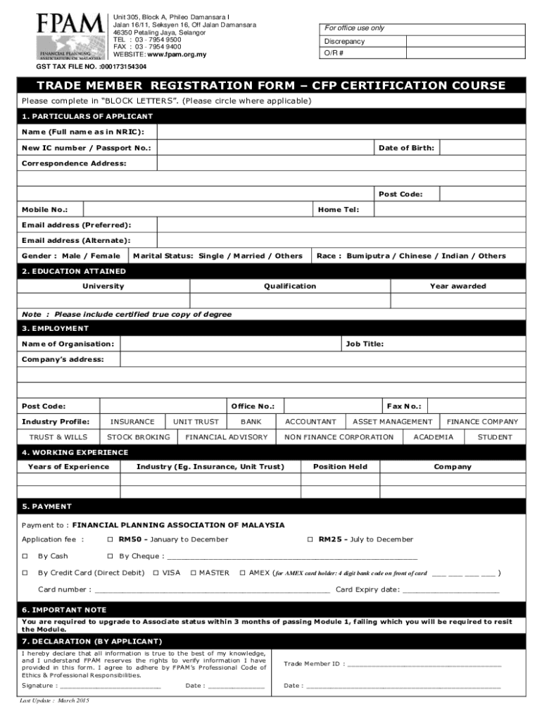 Fillable Online Application for Modular Exemption for the CFP ... Fax Email Print - pdfFiller