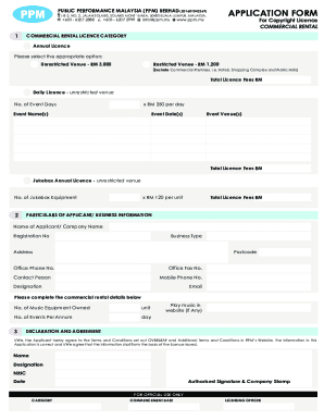 Fillable Online PUBLIC PERFORMANCE MALAYSIA (PPM) BERHAD APPLICATION ...