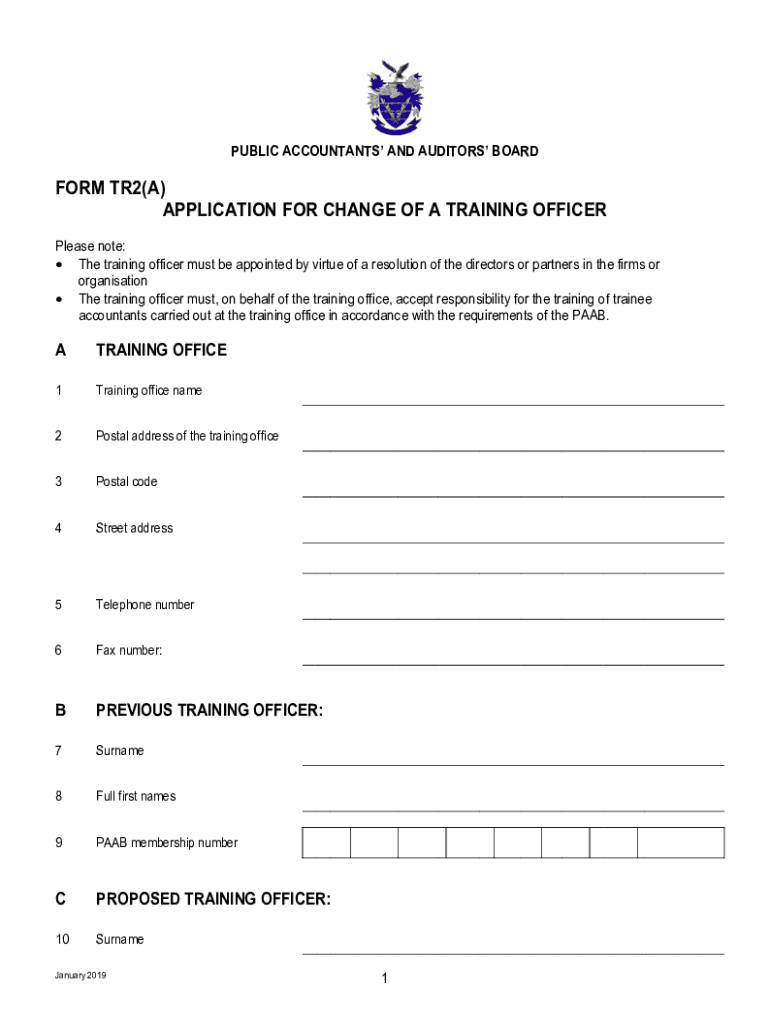 Fillable Online FORM TR2(A) APPLICATION FOR CHANGE OF A TRAINING ...