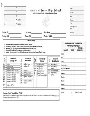 Fillable Online Freshman Subject Selection Form 2020-2021 Fax Email ...