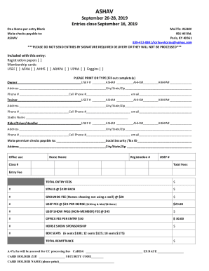 Fillable Online 2019 ASHAV Entry Form Fax Email Print - pdfFiller