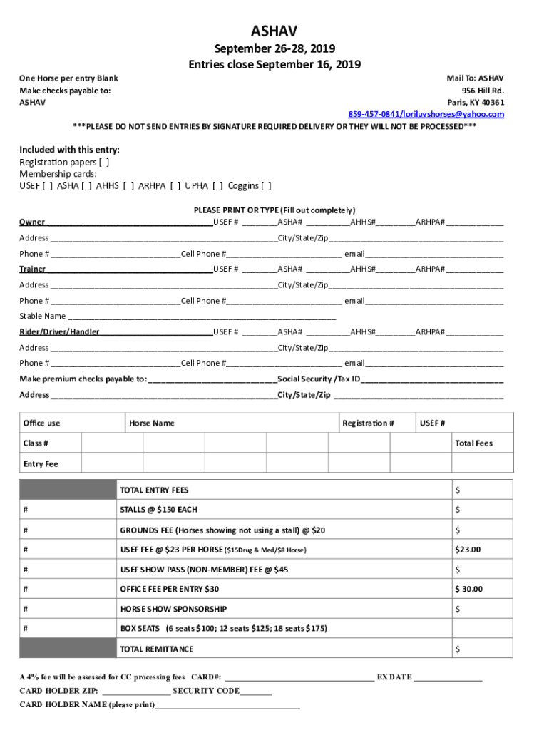 Fillable Online 2019 ASHAV Entry Form Fax Email Print - pdfFiller