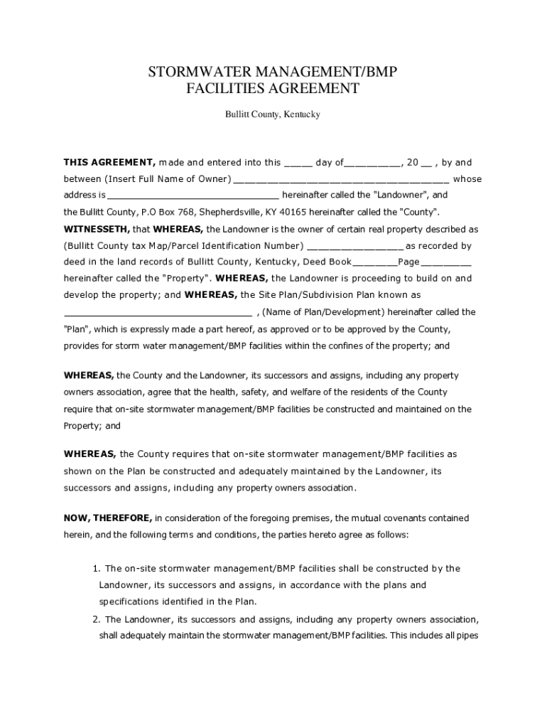 Fillable Online STORMWATER MANAGEMENT/BMP FACILITIES AGREEMENT Fax ...