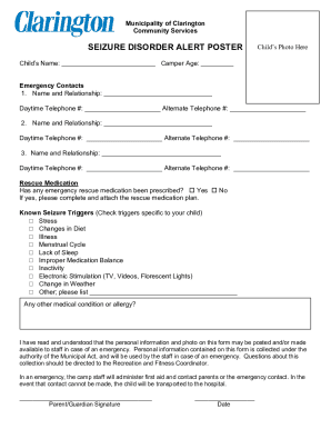 Fillable Online Seizure Disorder Response Plan Fax Email Print - pdfFiller