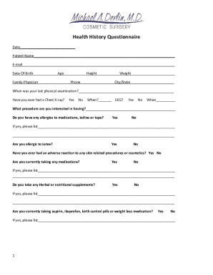 Fillable Online 59 Health History Questionnaire Templates Family ...