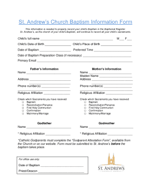 Fillable Online St. Andrews Church Baptism Information Form Fax Email ...