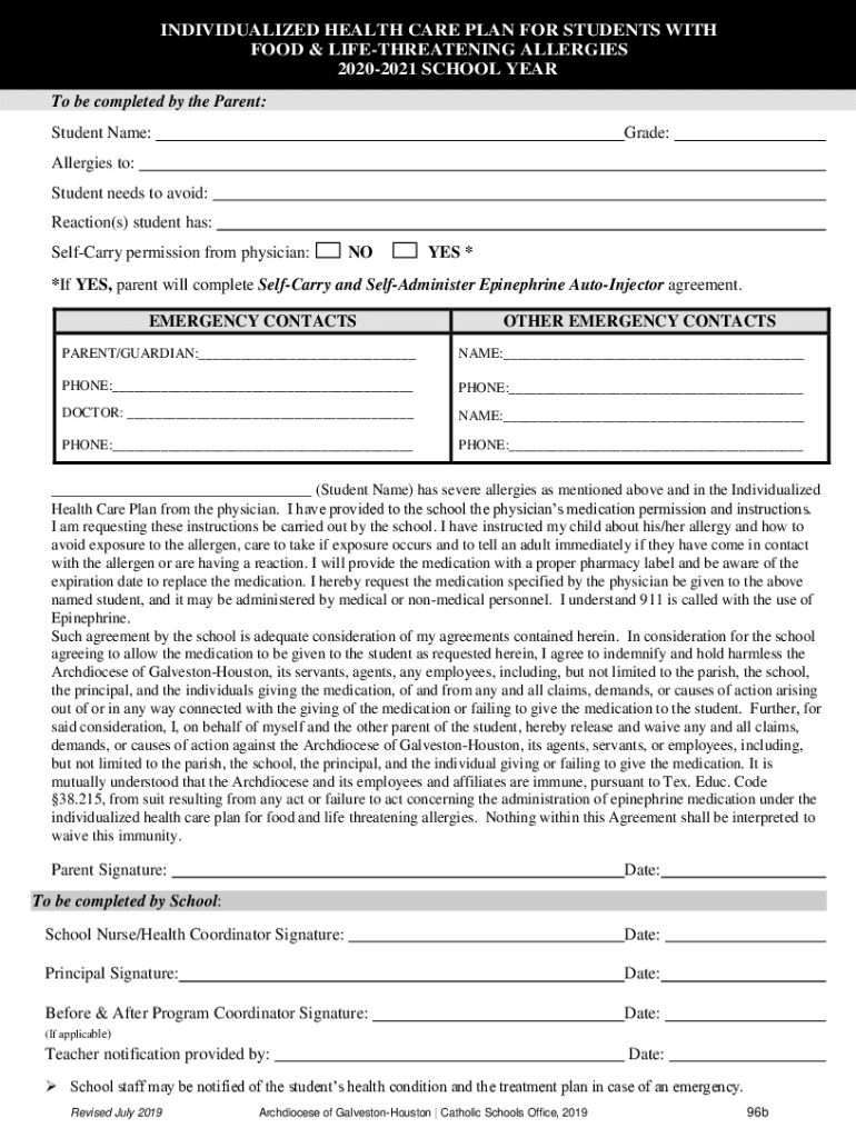 Fillable Online INDIVIDUALIZED HEALTH CARE PLAN FOR STUDENTS WITH Fax ...