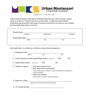 Fillable Online Oral Health Assessment Form - California Department of ...