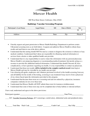 Fillable Online Radiology Vascular Screening Program Fax Email Print ...