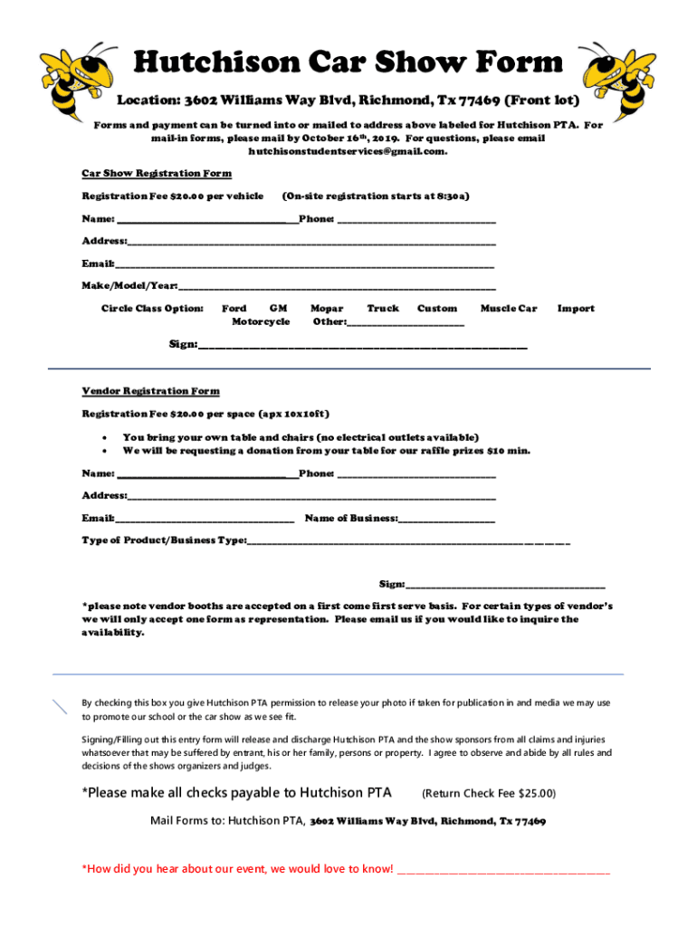 Fillable Online Hutchison Car Show Form Fax Email Print - pdfFiller