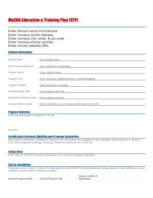 Fillable Online MyCAA ETP Form Fax Email Print - pdfFiller