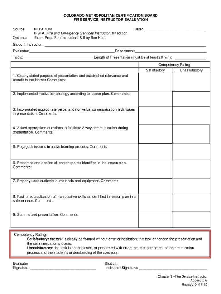 Fillable Online COLORADO METROPOLITAN CERTIFICATION BOARD FIRE SERVICE ...