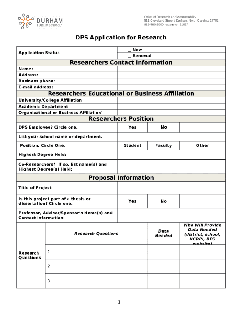 DPS Application for Research Doc Template | pdfFiller