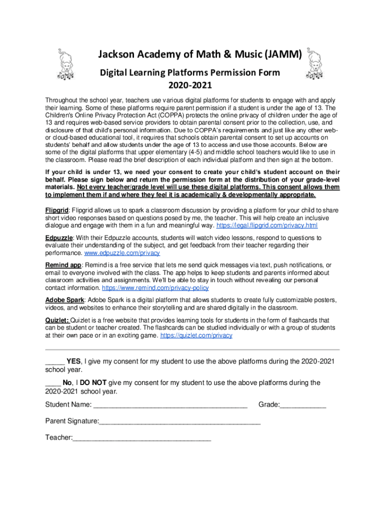 Fillable Online Jackson Academy of Math & Music (JAMM) Fax Email Print ...