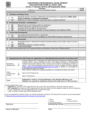 Fillable Online www2 hkia CONTINUING PROFESSIONAL DEVELOPMENT DECLARATION FORM for YEAR ... Fax ...