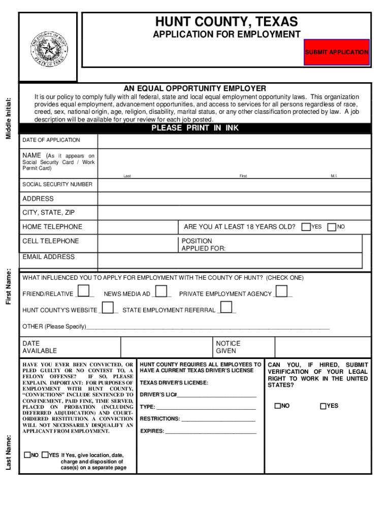 Fillable Online Hunt County Sheriff's Office Law Enforcement Academy ...