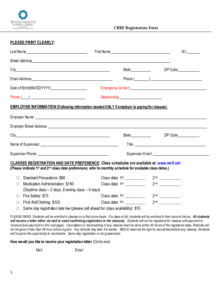 Fillable Online CBRF Registration Form - abundantlivingcarewi.com Fax ...