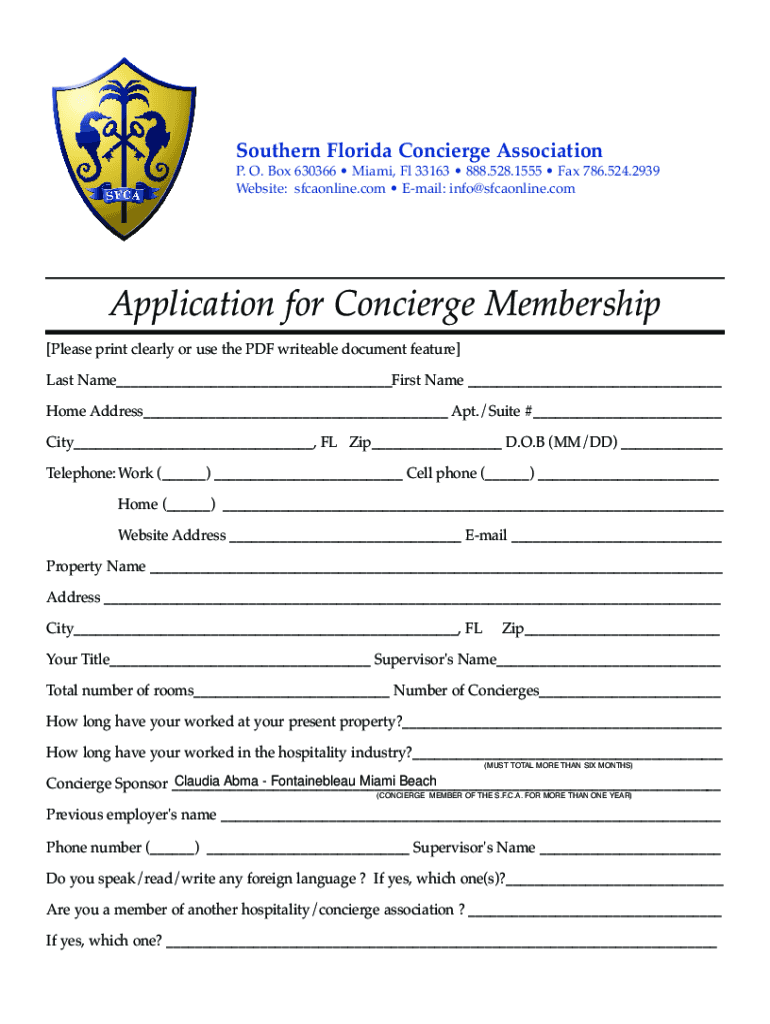 Fillable Online sfca memberclicks SFCA CONCIERGE APPLICATION 7-14SFCA CONCIERGE APPLICATION Fax ...
