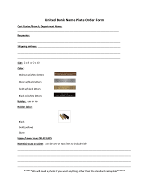 Fillable Online United Bank Name Plate Order Form - chapmanprinting.com ...