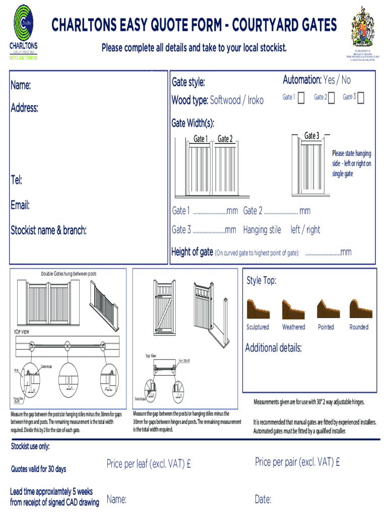 Fillable Online Easy quote form - Courtyard Gates MASTER copy Fax Email ...