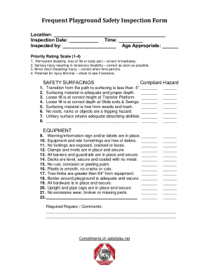 Fillable Online Frequent Playground Safety Inspection Form Fax Email ...