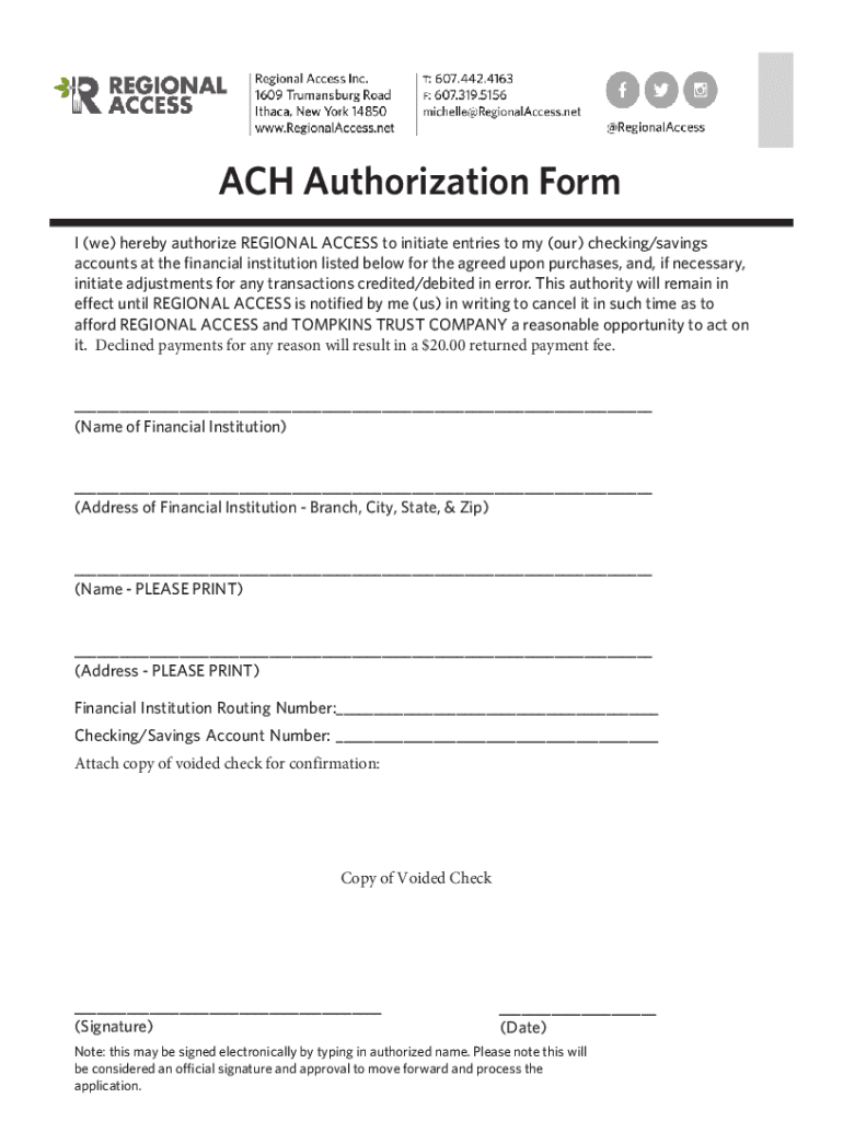 Fillable Online AUTHORIZATION TO INITIATE ACH TRANSACTIONS Fax Email ...