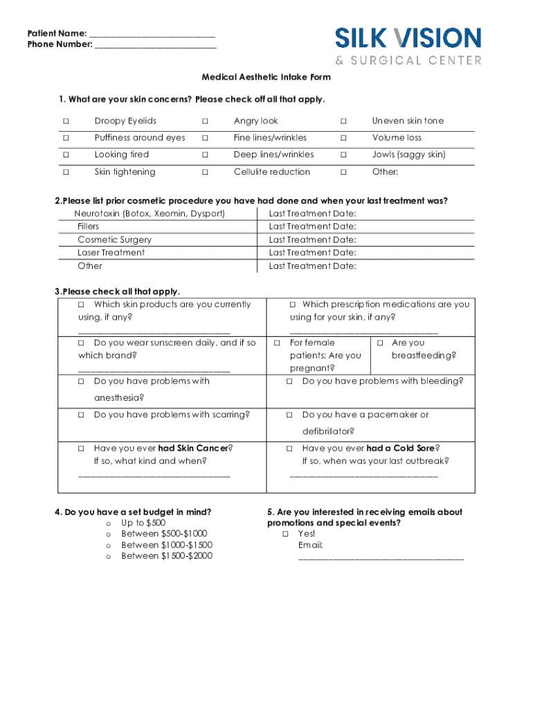 Fillable Online Medical Aesthetic intake form.docx Fax Email Print ...