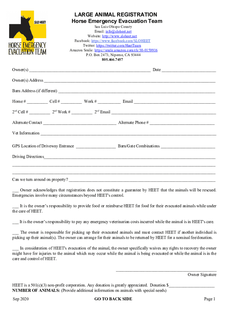 Fillable Online LARGE ANIMAL REGISTRATION Fax Email Print - pdfFiller