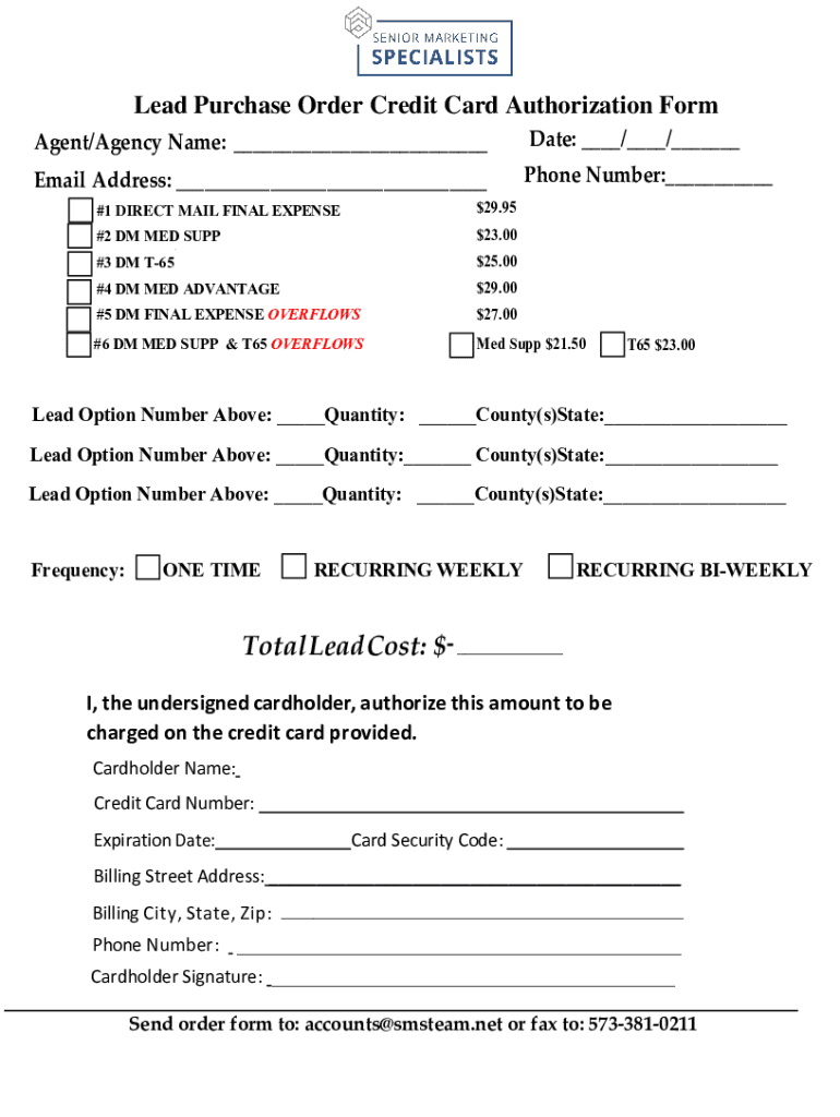 Fillable Online Lead Purchase Order Credit Card Authorization FormYIG ...