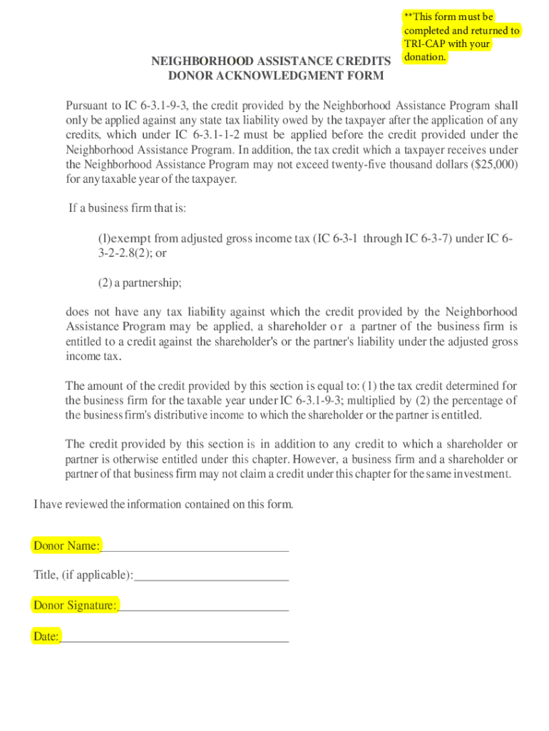 Fillable Online NAP Donor Acknowledgement Form Fillable Fax Email Print ...