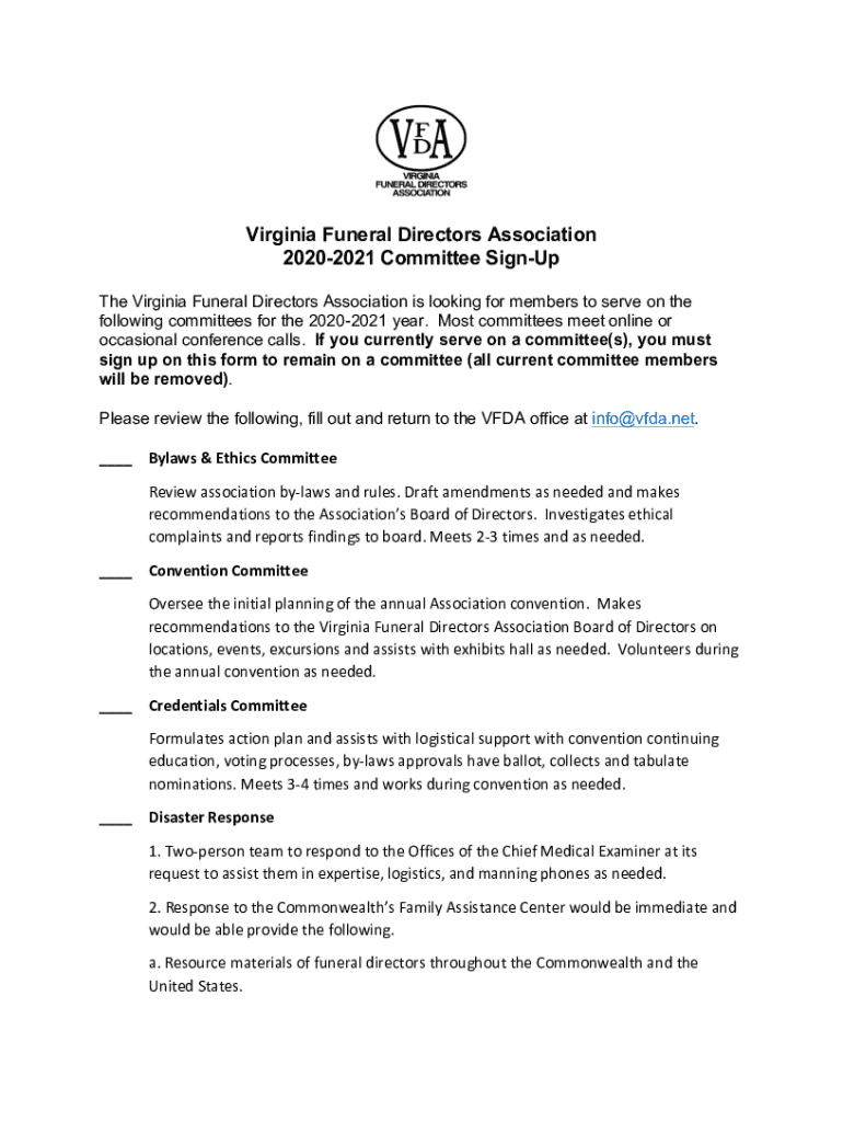 Fillable Online 2020-21 Committee Sign Up Form Fax Email Print - pdfFiller