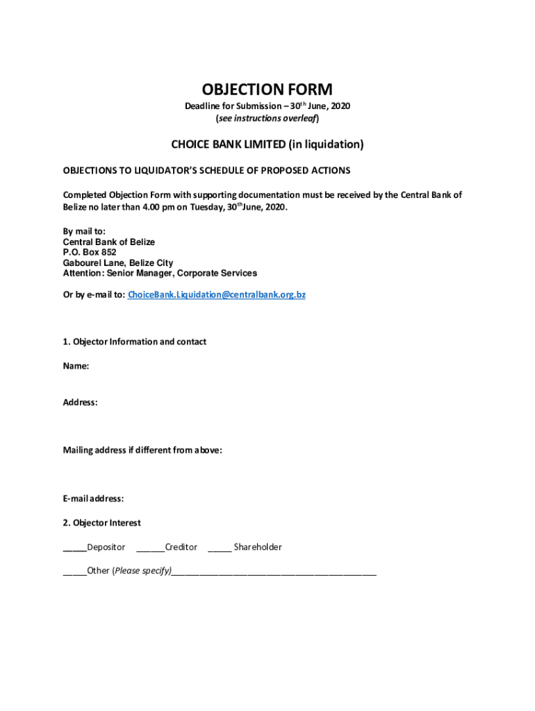 Fillable Online Deadlines for Notice of Objections, Notice of Appeals ...