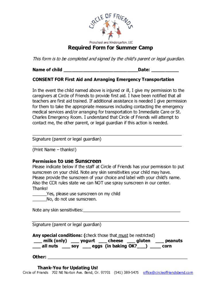 Fillable Online FREE 11+ Printable Summer Camp Registration Forms in PDF ...Summer Camp Parental ...