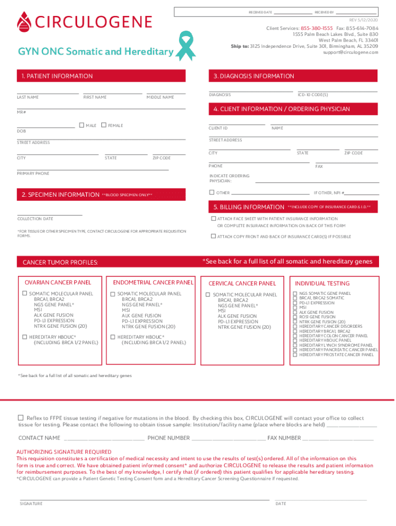 Fillable Online Circulogene-Patient-Form-GYN ONC (5-12-2020)V10 Fax Email Print - pdfFiller