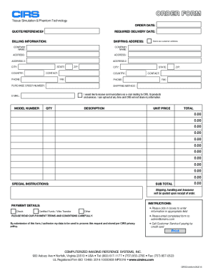 Fillable Online ORDER DATE: QUOTE/REFERENCE# REQUIRED DELIVERY DATE ...