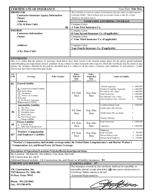 Fillable Online Certificate of Insurance (COI) Definition Fax Email ...