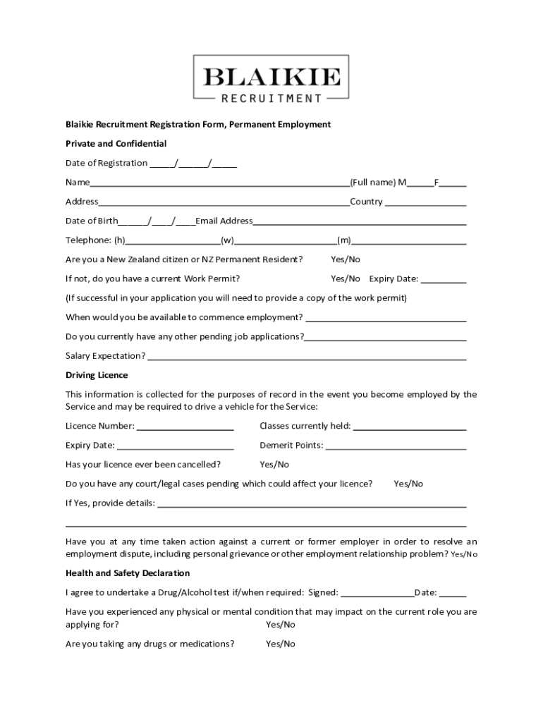 Fillable Online Application for Employment Form - My Recruitment Plus ...