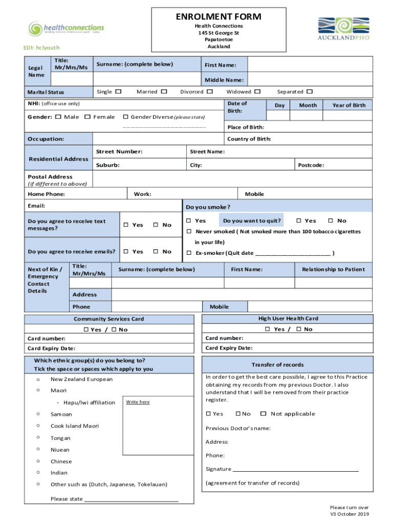 Fillable Online ENROLMENT FORM - Health Connections Fax Email Print - pdfFiller