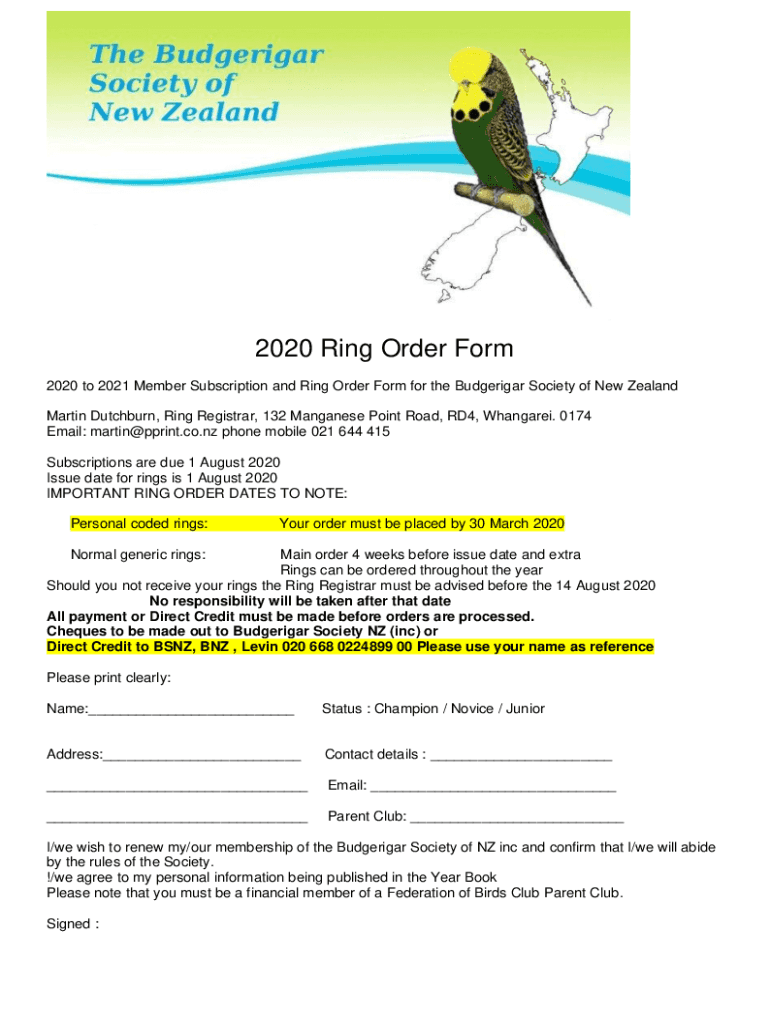 Fillable Online 2021-2022 Membership Application or Renewal and Ring ...