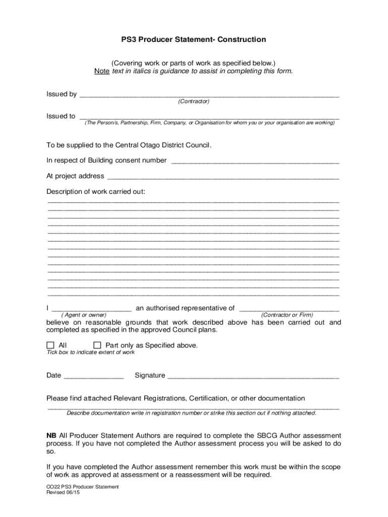 Fillable Online PS3 Producer statement - codc.govt.nz Fax Email Print - pdfFiller