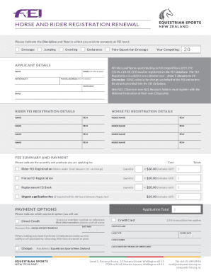 Fillable Online New Horse and Rider Registration Renewal - ESNZ Fax ...