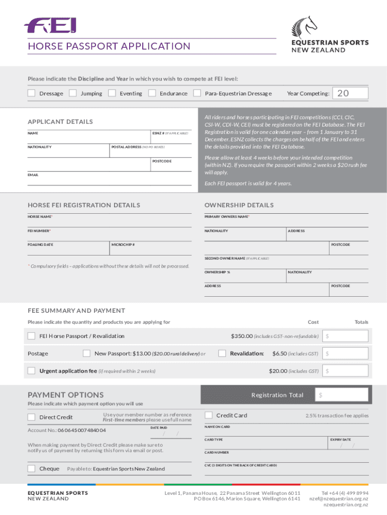 Fillable Online HORSE PASSPORT APPLICATION - nzequestrian.org.nz Fax ...