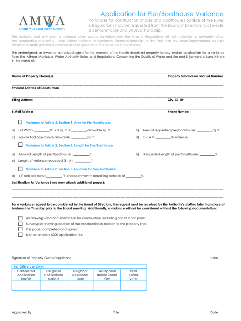 Fillable Online General Instructions for Preparing a Variance ...