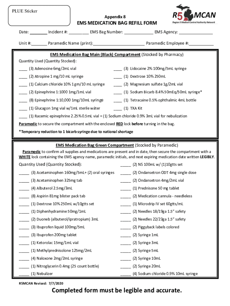 Fillable Online Appendix 4 Sample EMS Medication Bag Restocking ...