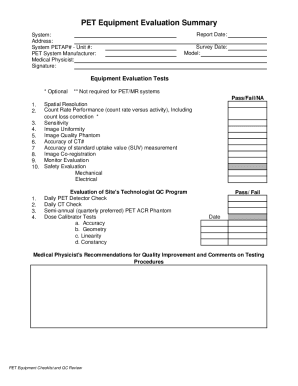Fillable Online PET Equipment Evaluation Summary Form and QC Review ...
