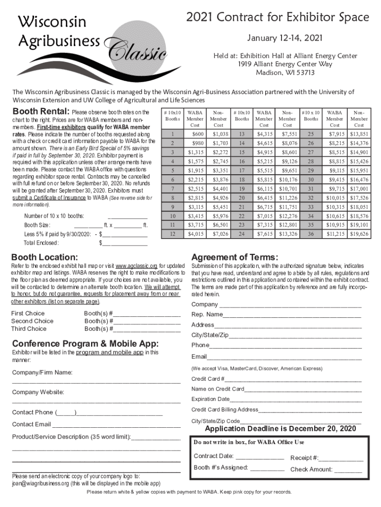 Fillable Online EXHIBITOR APPLICATION AND CONTRACT 2021 BOOTH AGREEMENT ...