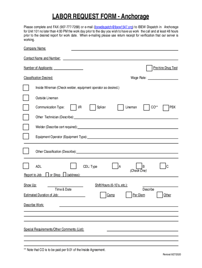 Fillable Online LABOR REQUEST FORM Fax Email Print - pdfFiller