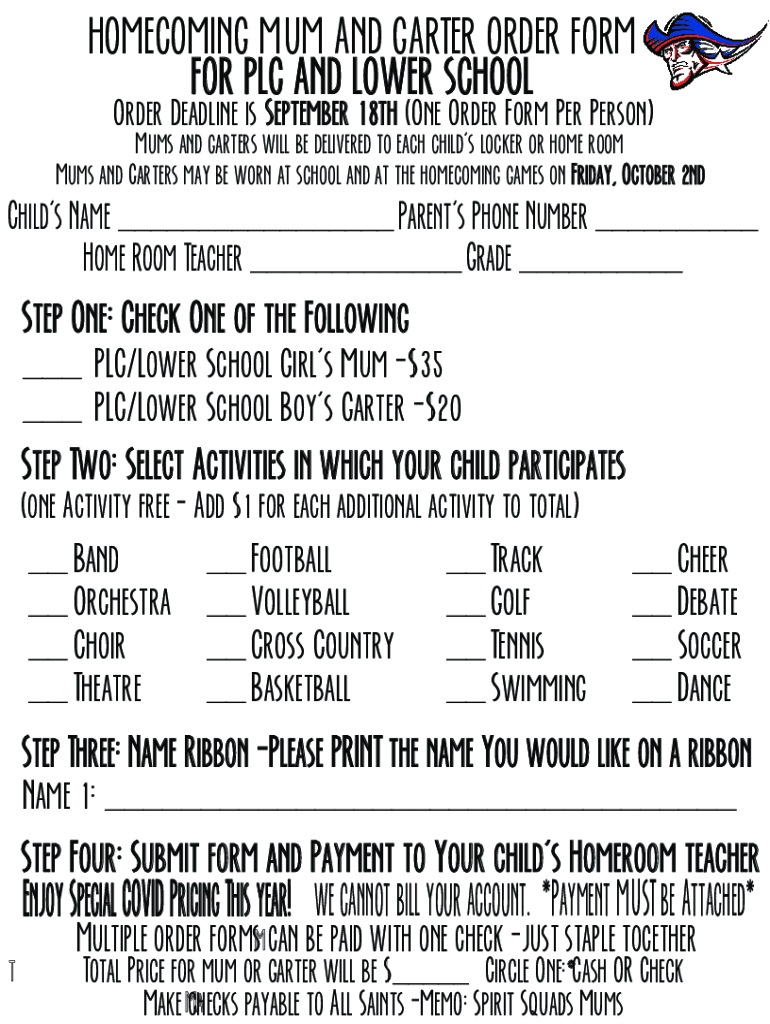 Fillable Online Last HOMECOMING MUM ORDER FORMS on pu.randcorcoa.site ...